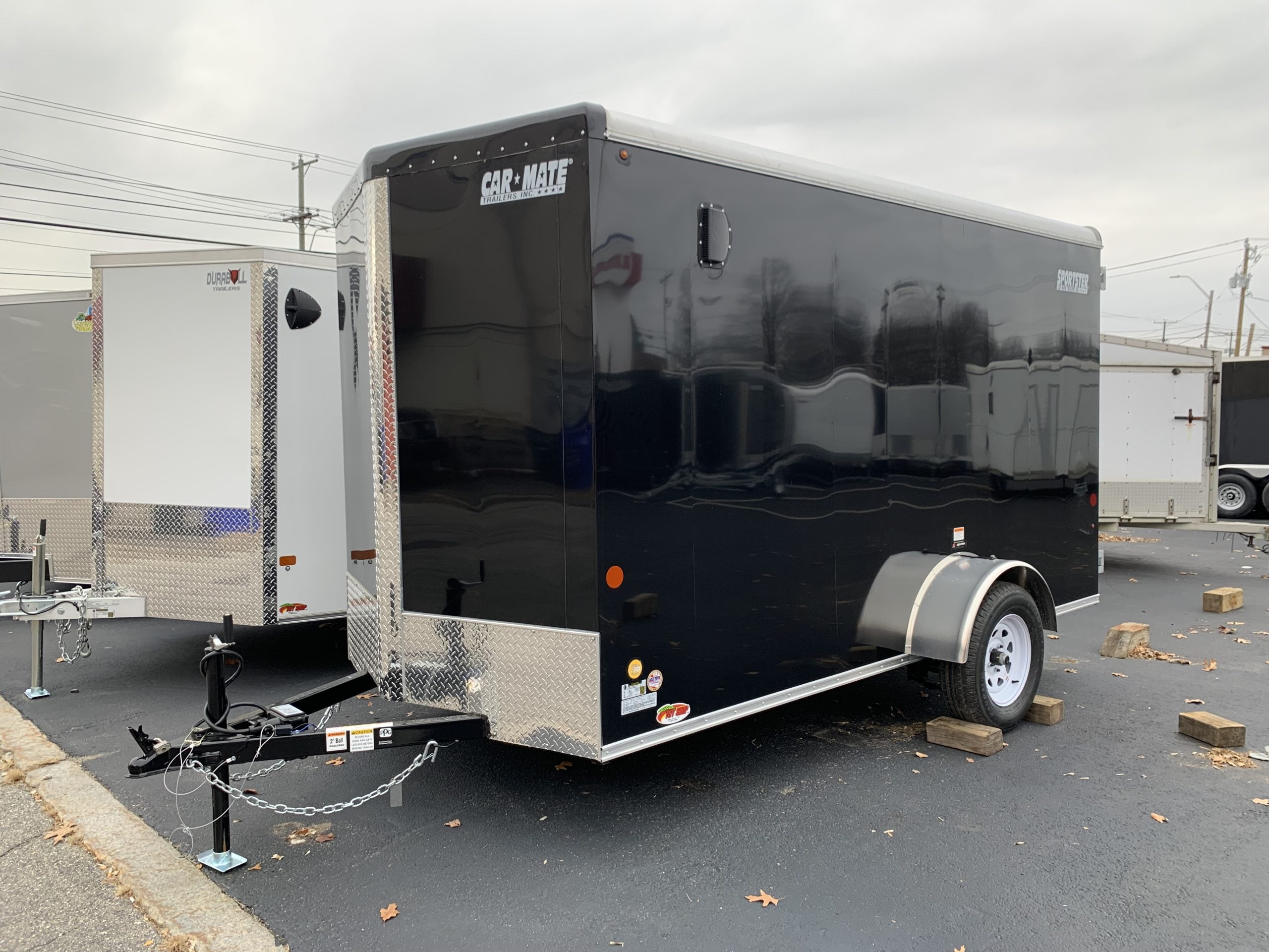 Enclosed Cargo Trailer 6'x12'+2'V BLACK Barn Door Car Mate V-Nose
